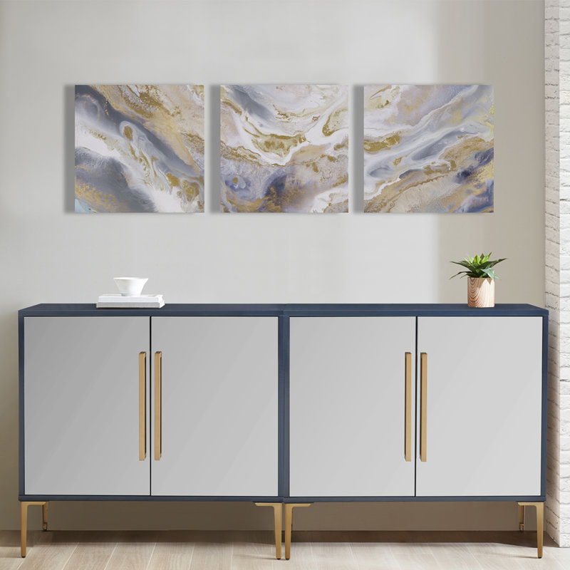 510 Design Shimmering Symphony Glitter and Gold Foil Abstract Triptych Canvas Wall Art Set | Wayfair